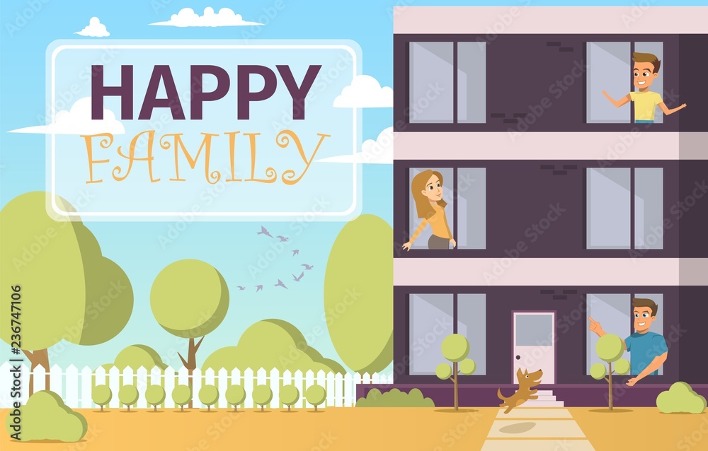 Vector Illustration Cartoon Happy Family Concept Stock Vector | Adobe Stock