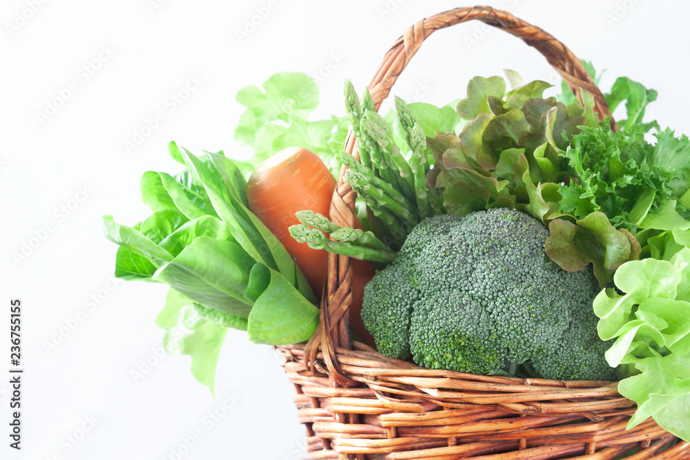 Close up vegetables in basket on white background, Healthy lifestyle ...