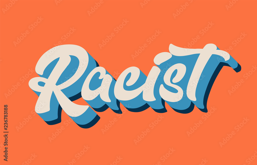 orange blue white racist hand written word text for typography logo ...