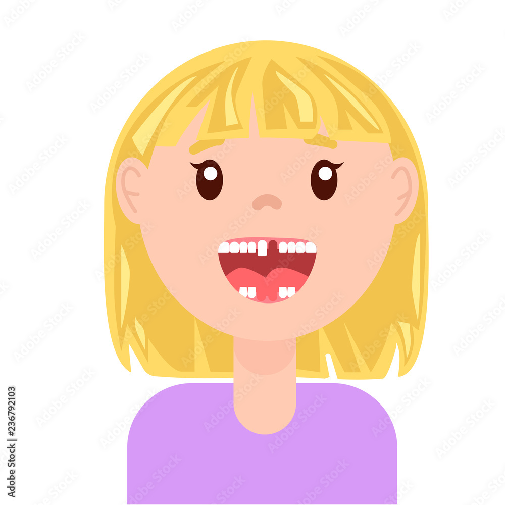 Vector flat cute toothless girl. Isolated illustration on a white ...