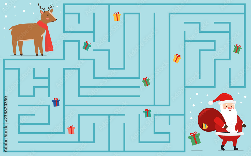 Christmas maze game for kids. Help deer find gifts that have fallen out ...