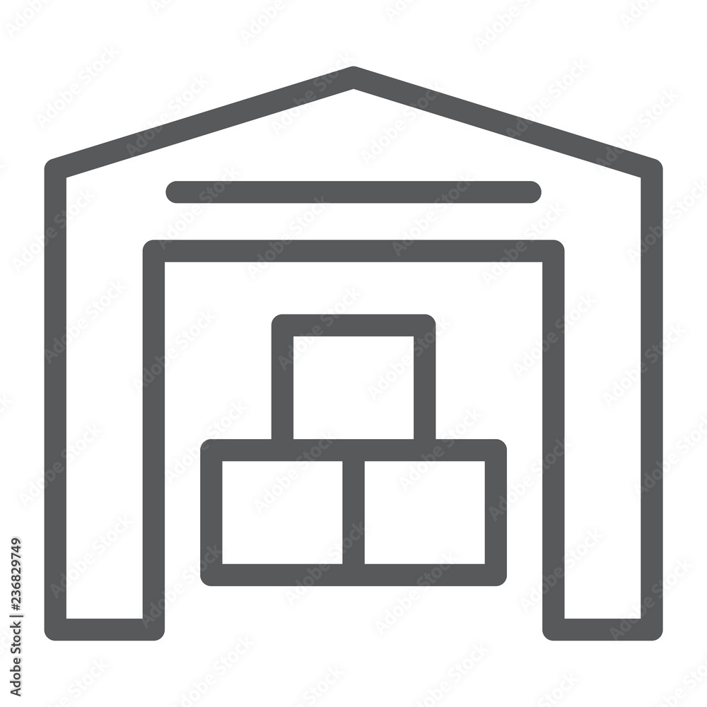 Warehouse line icon, building and store, storage sign, vector graphics ...
