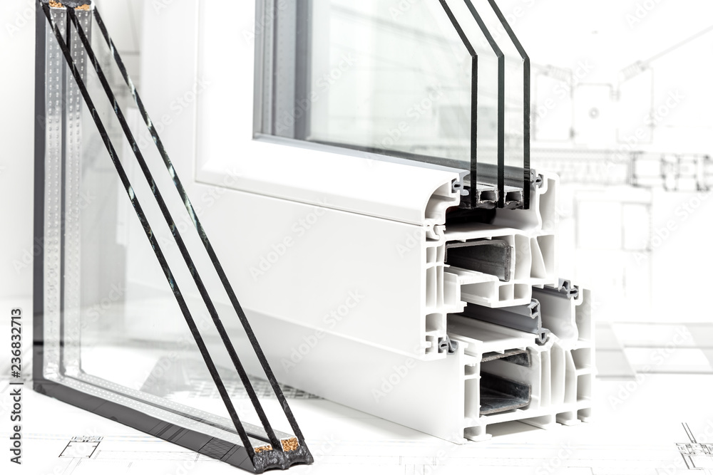 pvc windows cross section triple glazing Stock Photo | Adobe Stock
