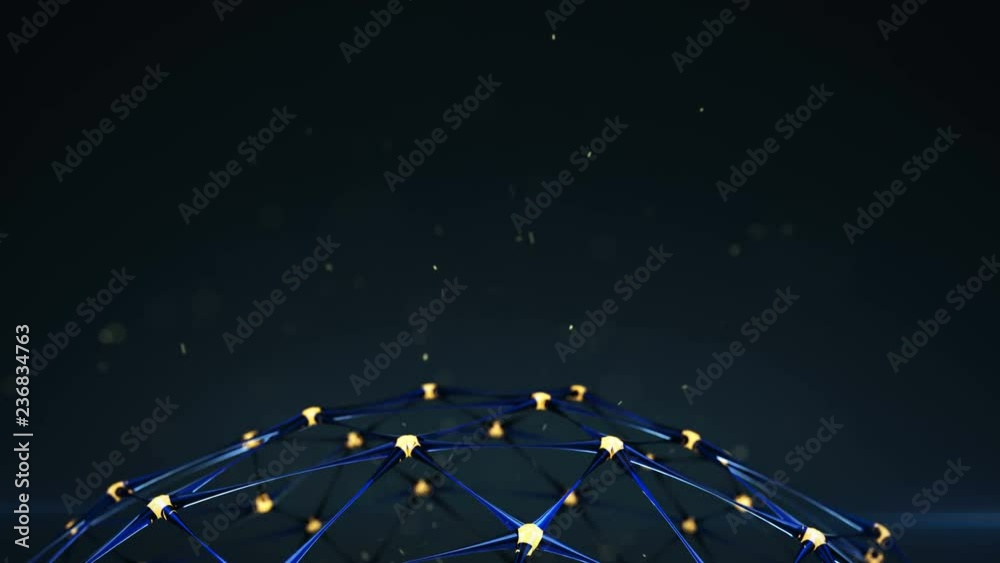 Plexus network structure with transparent lines and glowing nodes. Futuristic science fiction or ...