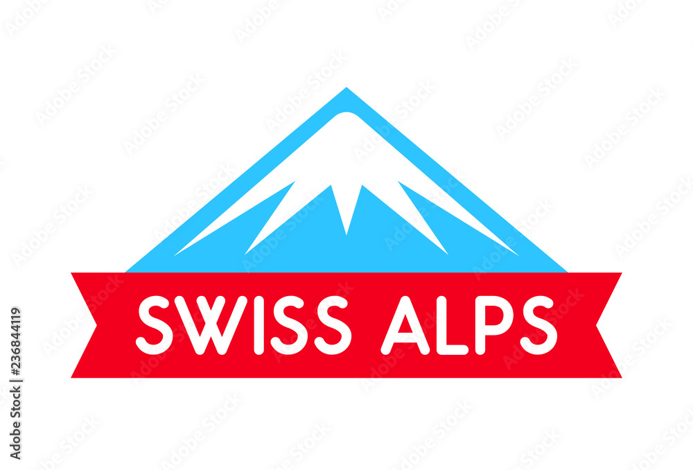 Swiss alps logo illustration, Vector emblem of mountain with ribbon and ...