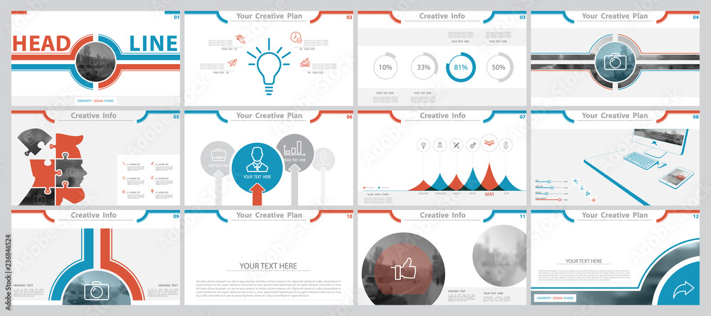 Red, blue, gray,elements for infographics on a white background. The ...