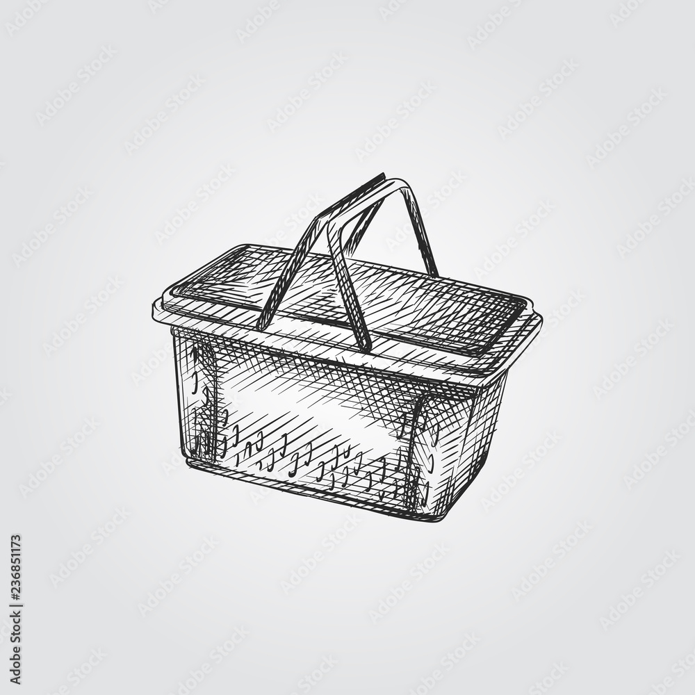 Hand Drawn shopping basket Sketch Symbol isolated on white background ...