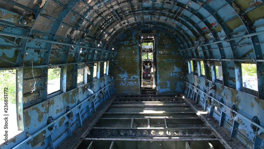 Inside of wreck of Douglas C-47. Old Abandoned plane at Yugoslav Air ...
