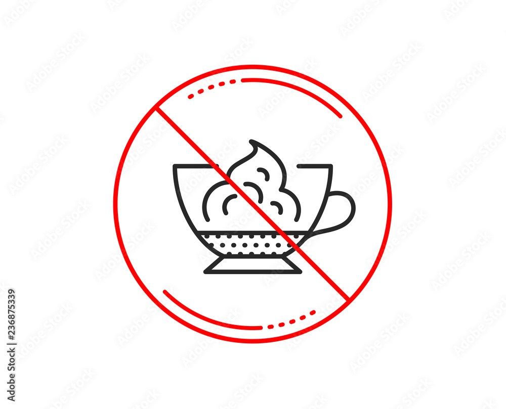 No or stop sign. Espresso with whipped cream icon. Hot coffee drink ...