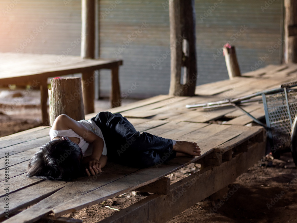 young homeless Asian child Stock-Foto | Adobe Stock