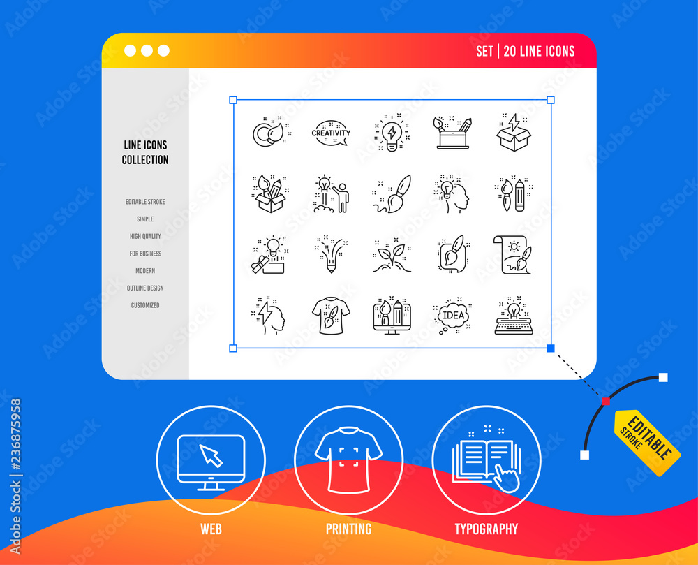 Creativity line icons. Set of Design, Idea and Inspiration linear icons ...