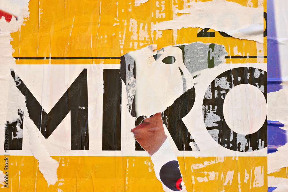 Old grunge ripped torn vintage collage posters creased crumpled paper ...