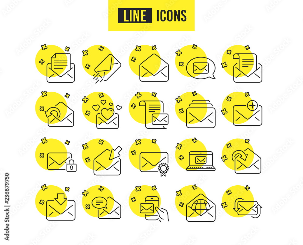 Mail messages line icons. Set of Newsletter, E-mail, Correspondence ...