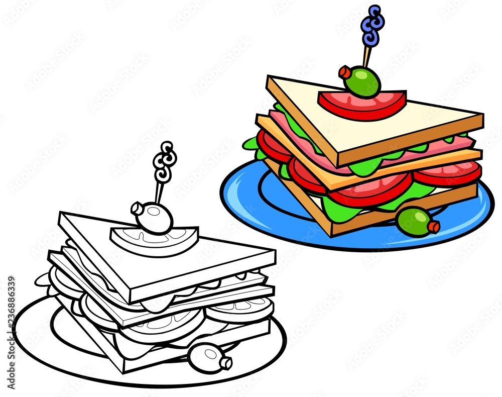 Club sandwich with bonus black outline version Stock Vector | Adobe Stock