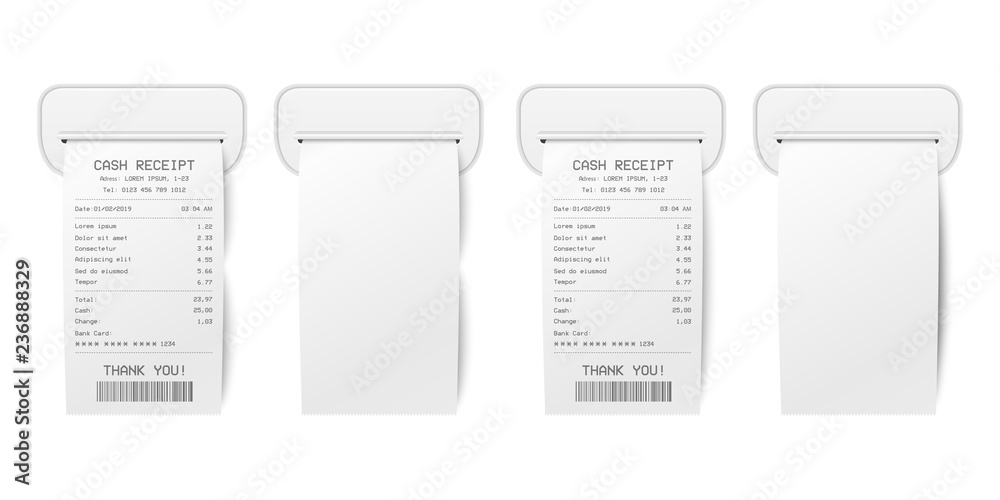 Vector Realistic 3d Paper Printed Sales Shop Receipt Set with Barcode ...