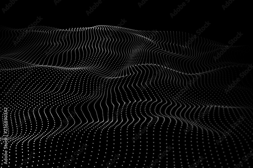 Wave 3d. Wave of particles. Futuristic point wave. Design for poster ...