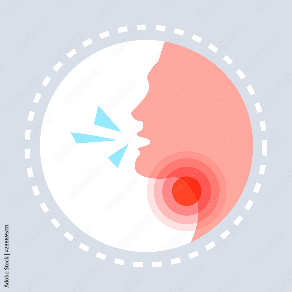 painful sore throat ache concept coughing human head profile icon ...