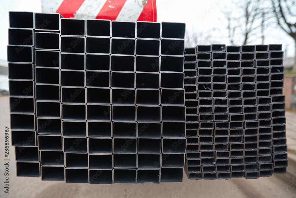 Bent metal profile channel on the truck. Ready for delivery. Steel ...