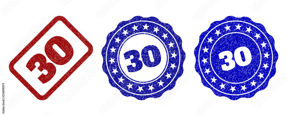 30 grunge stamp seals in red and blue colors. Vector 30 marks with ...