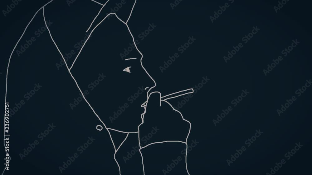Vidéo Stock White contour of young man in profile exhaling cigarette ...
