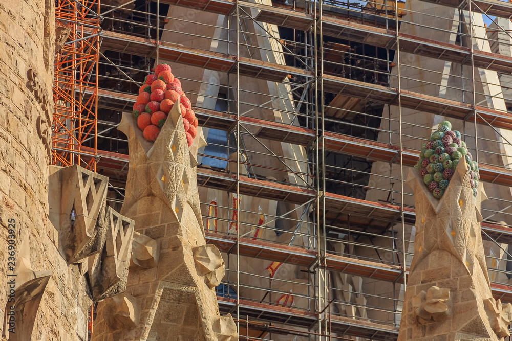 Facade of the famous Sagrada Familia Cathedral, building designed by ...