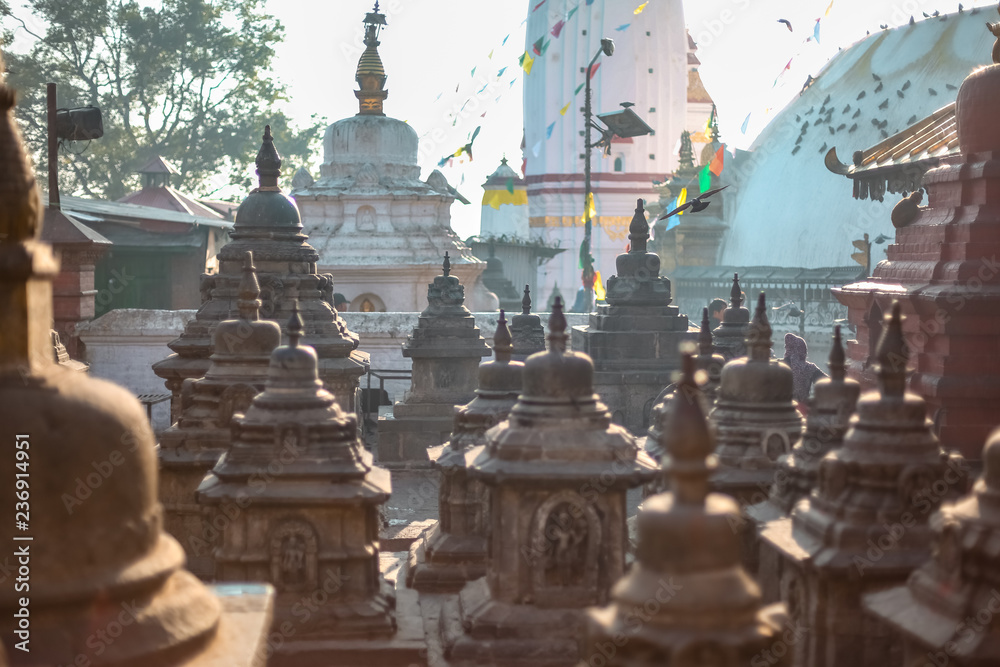 Old ancient stone structures at Swayambhunath Stupa in Kathmandu, Nepal ...