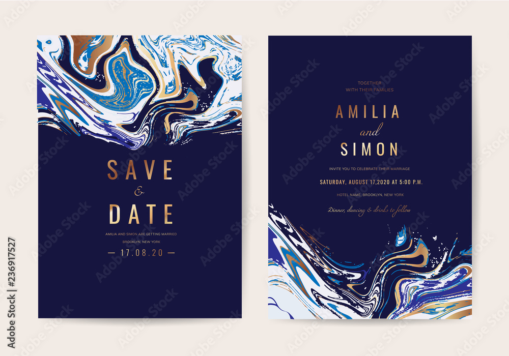 Luxury Marble and marbling Wedding Invitation, Thank you card, Greeting ...
