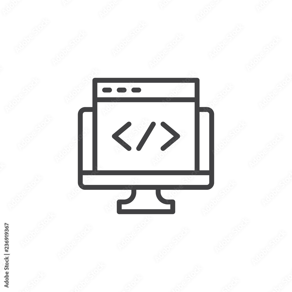 Computer display with seo outline icon. linear style sign for mobile ...