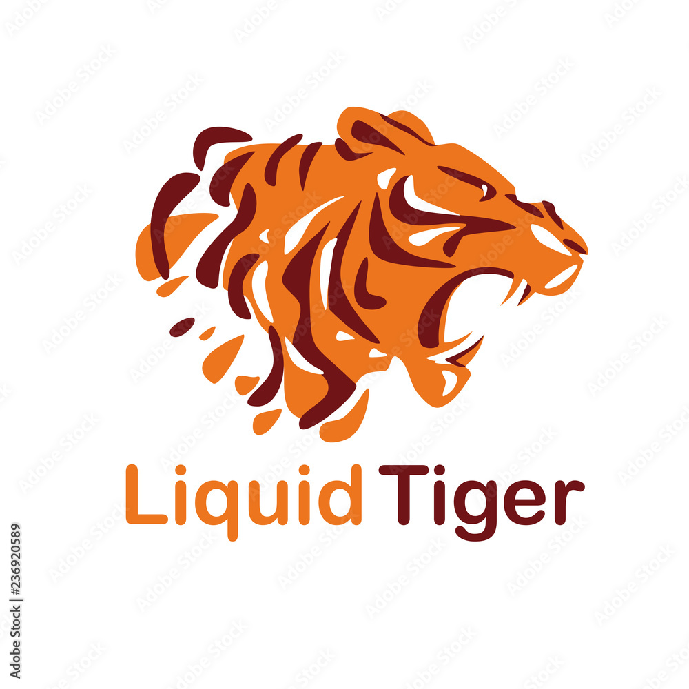 Logo template of liquid colorful tiger head made of drops and spots ...