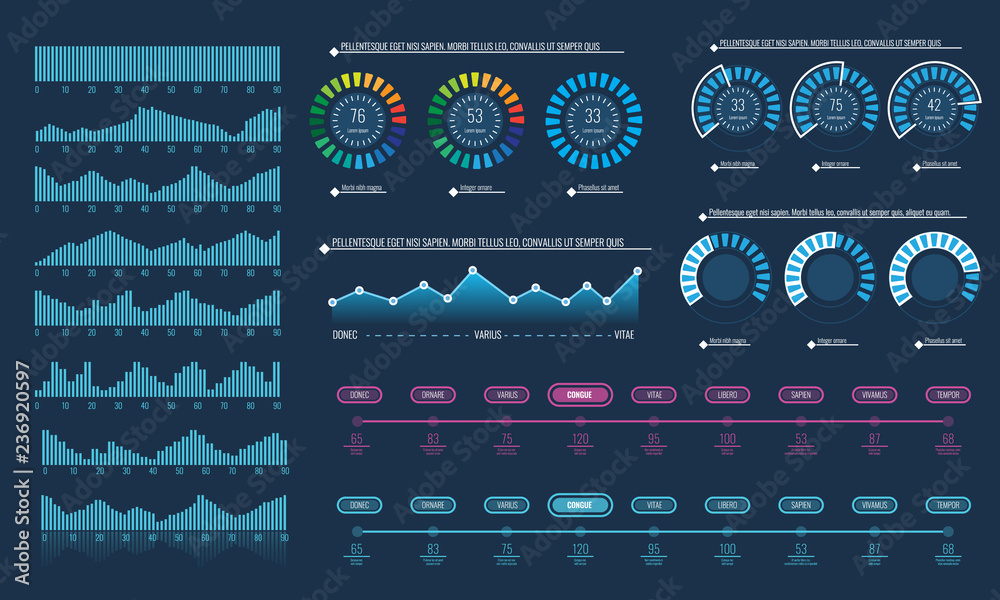 Set of Intelligent technology hud interface. Network management data ...