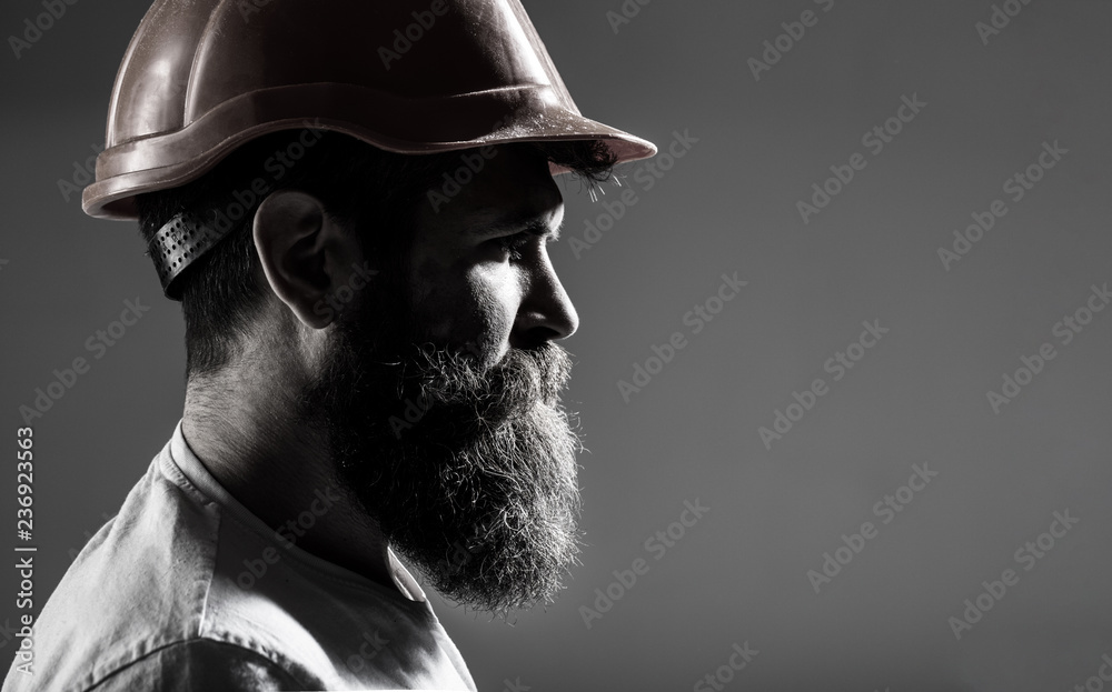 Fotografia do Stock: Man builders, industry. Bearded man worker with ...