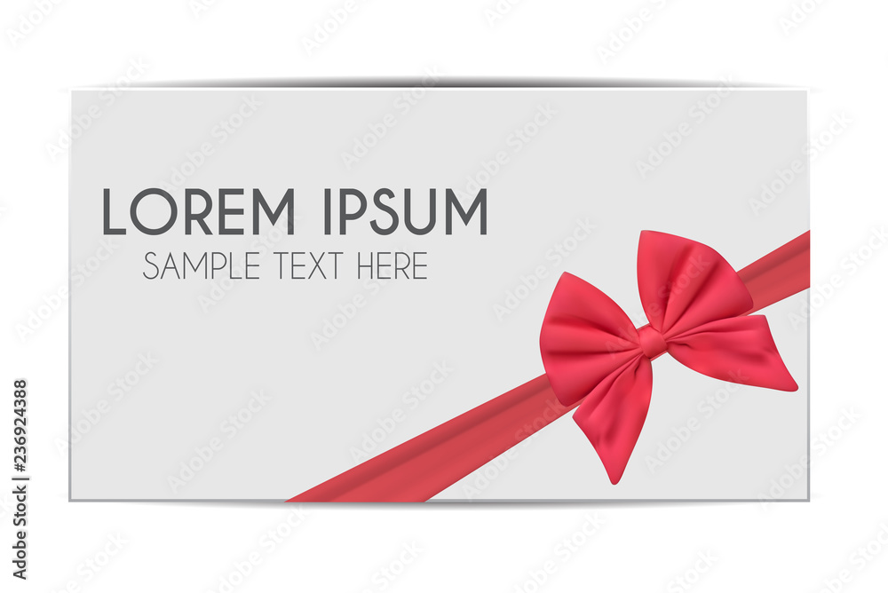 Blank Gift Card Template with Pink Bow and Ribbon. Vector Illustration ...