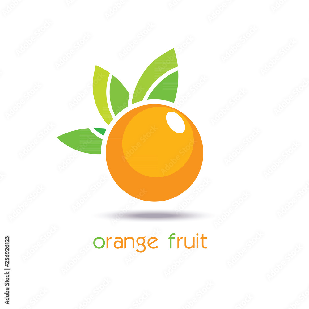 Orange fruit with leaves. Logo Design. Icon, Sign or Symbol. Vector ...