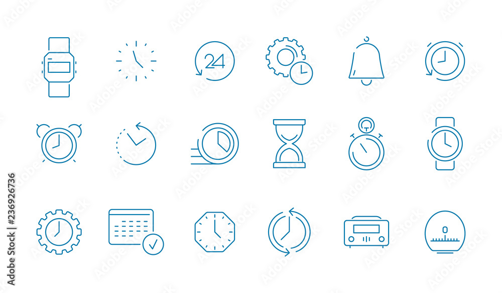 Clock pictogram set. Fast time management computer timing calendar ...