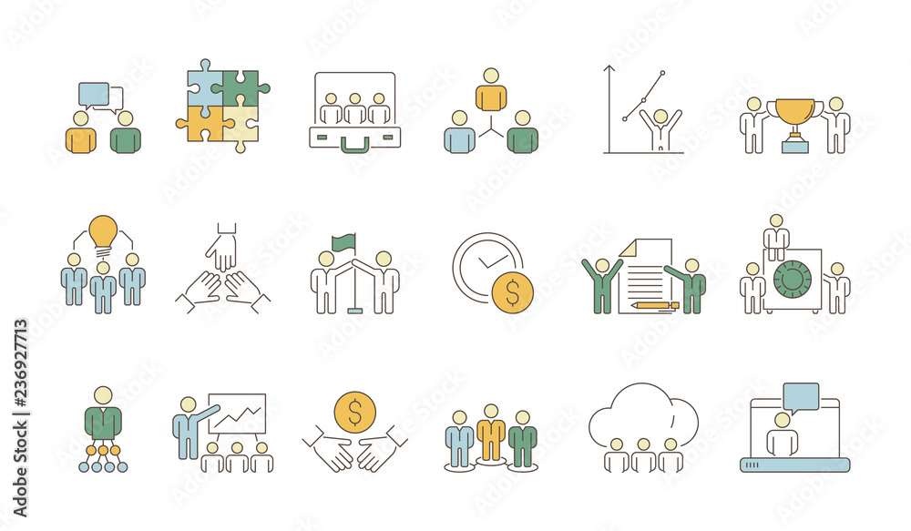 Business team symbols. Office work of peoples group organization ...