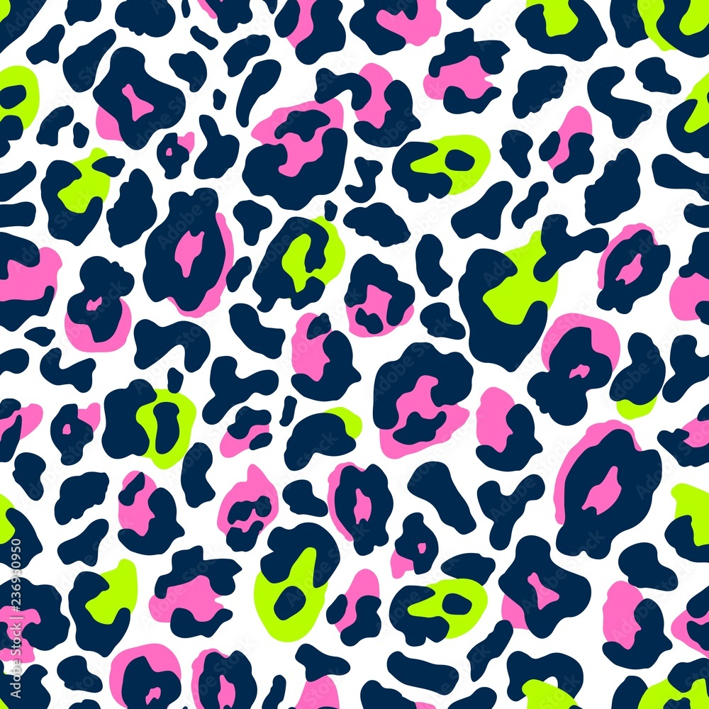 Neon green leopard seamless pattern in 80s-90s style. Exotic animal ...