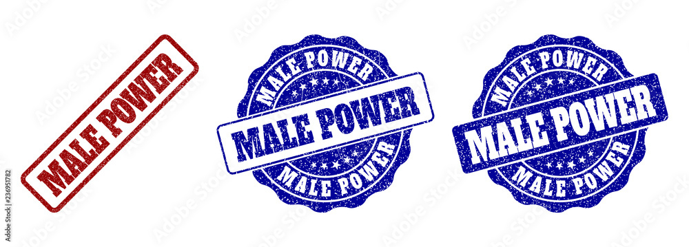 MALE POWER grunge stamp seals in red and blue colors. Vector MALE POWER ...
