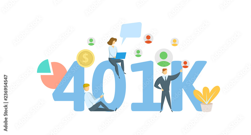 401K pension account, retirement. Acronym with characters, letters and ...