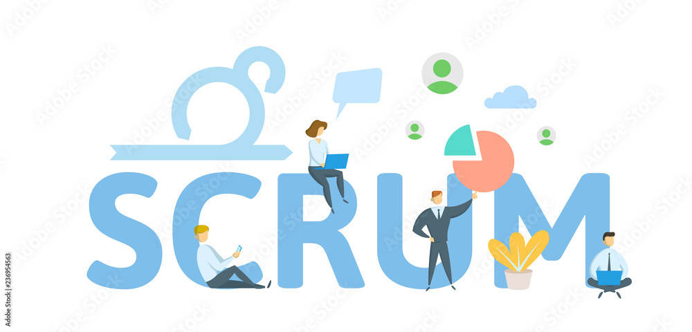 Vecteur Stock SCRUM framework. Concept with keywords, letters and icons ...