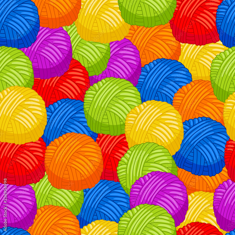 Seamless pattern of multi-colored wool balls. For handmade shop and ...
