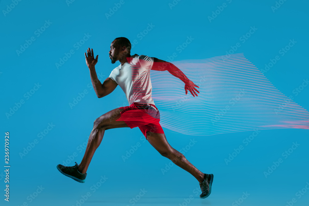 Full length portrait of active young muscular running man, Stock Photo ...