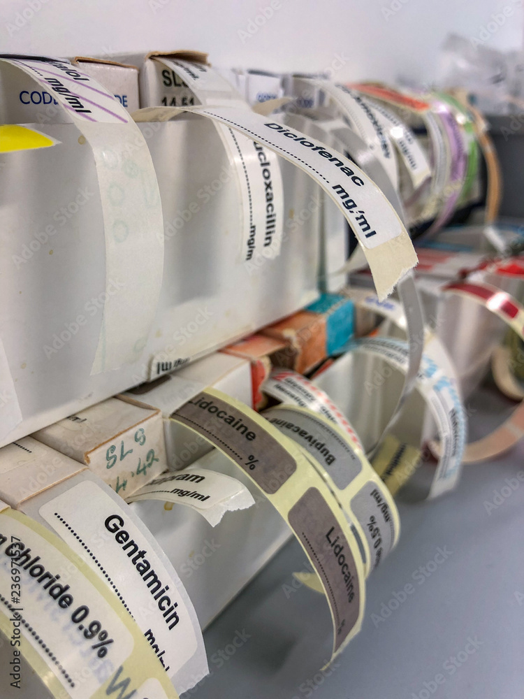 Intravenous drug labels - adhesive - to stick on syringe after drawing ...