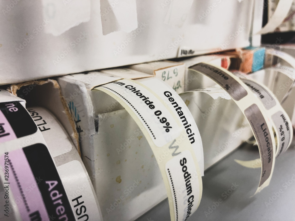 Intravenous drug labels - adhesive - to stick on syringe after drawing ...