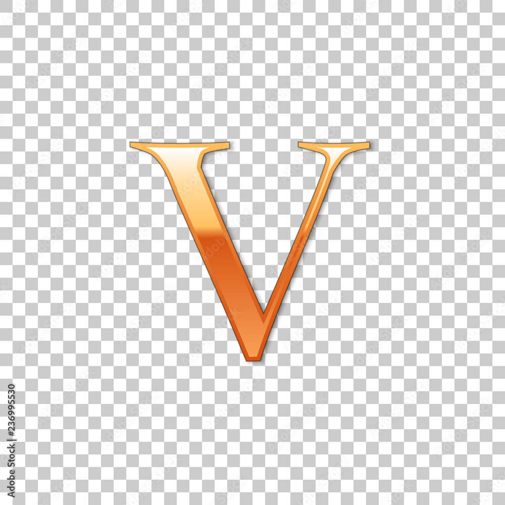 Golden Roman numeral number 5, V, five in alphabet letter isolated on ...