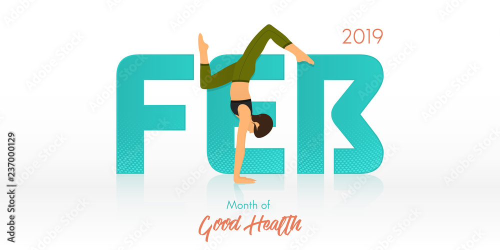 Yoga pose for February banner. Yoga routine header for calendar ...