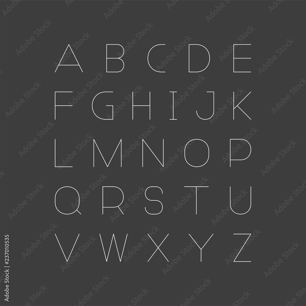 Simple minimalistic font. Vector english alphabet. Thin linear latin ...