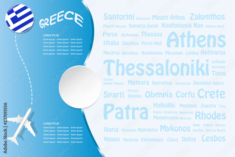 Travel Greece template vector with names of landmarks Stock Vector ...
