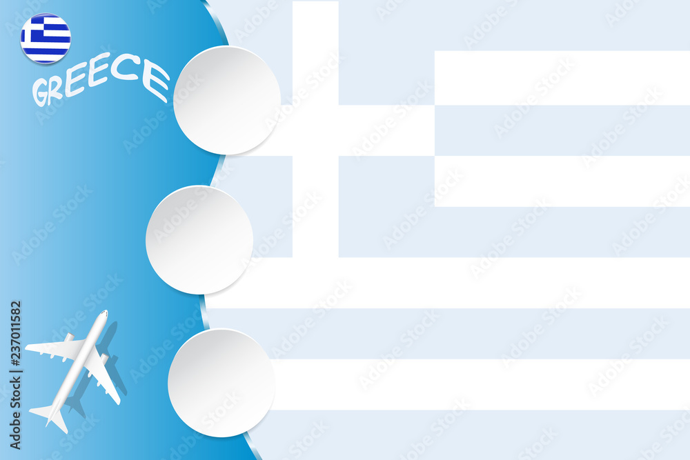 Travel Greece concept with airplane and state emblem of Greece in the ...