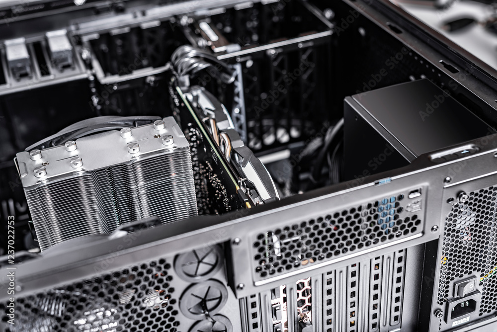 PC system unit. Components of the computer at the time of assembly of ...