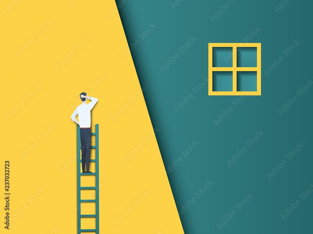 Business challenge vector concept with businessman on ladder far from ...
